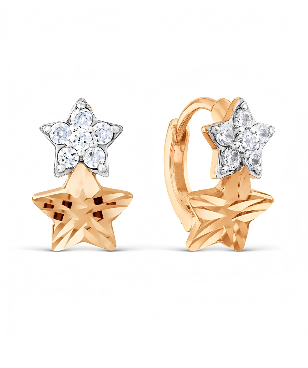 Серьги конго, красное золото, 585 проба, родирование, фианит