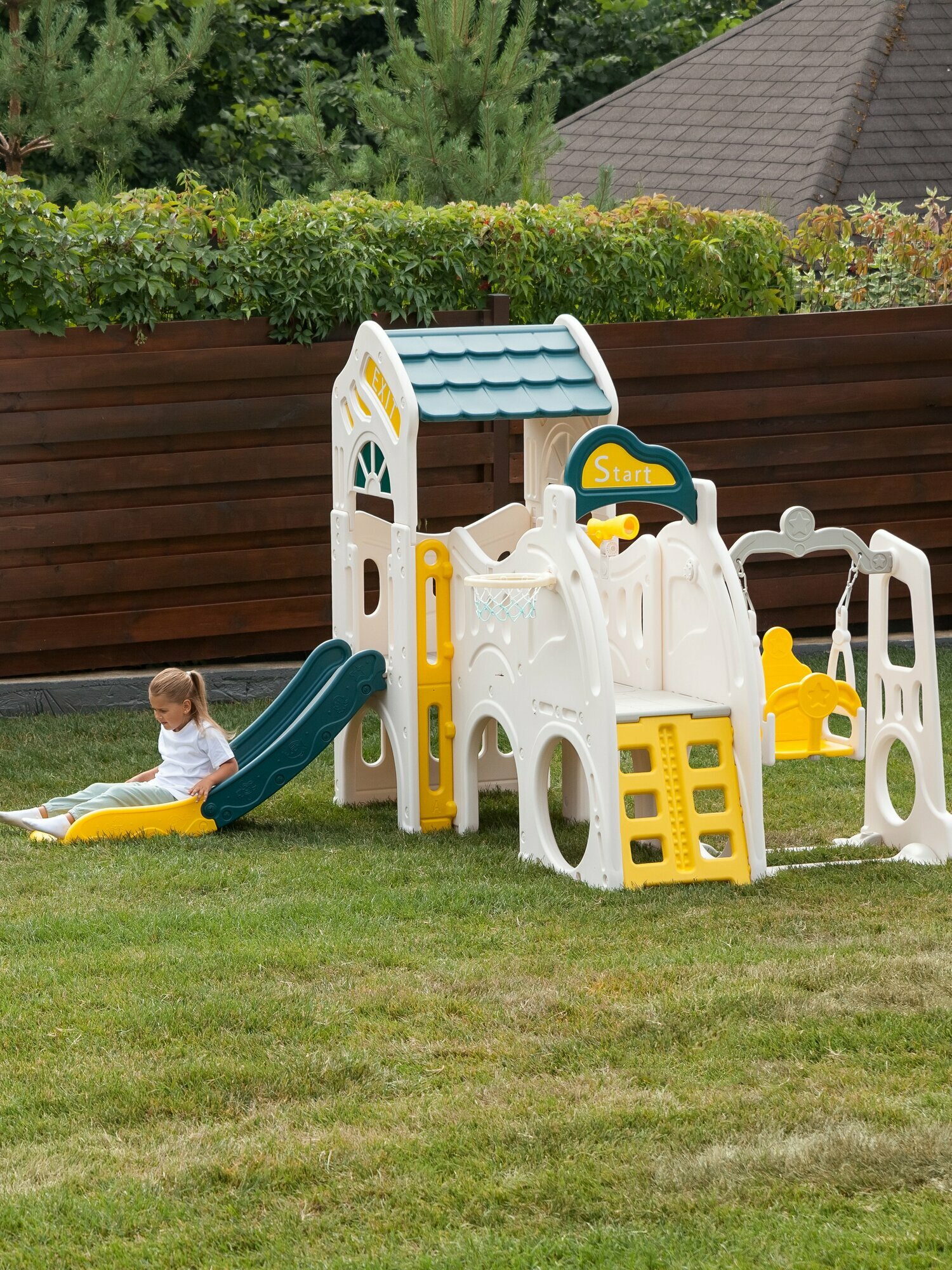 Игровой комплекс UNIX Kids Playhouse для детей с горкой и качелями, для дома, улицы, дачи