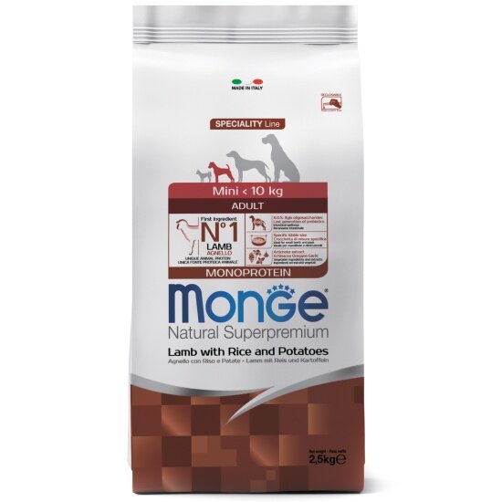 Корм Monge Speciality Line Mini Adult для взрослых собак мелких пород, ягненок с рисом и картофелем 2,5кг