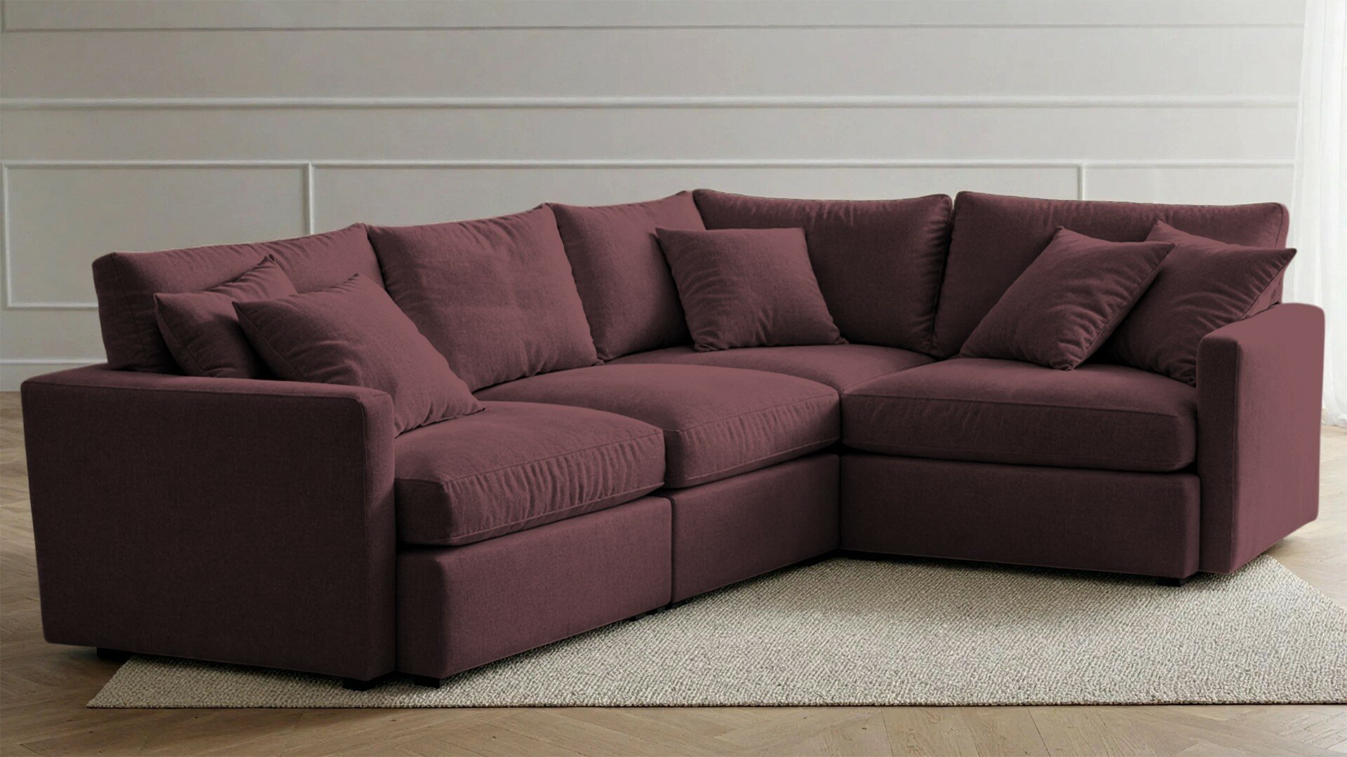 Угловой диван Стелф Velutto 15 NOW 290x185x90 см, бордовый Велютто, еврокнижка Фиеста