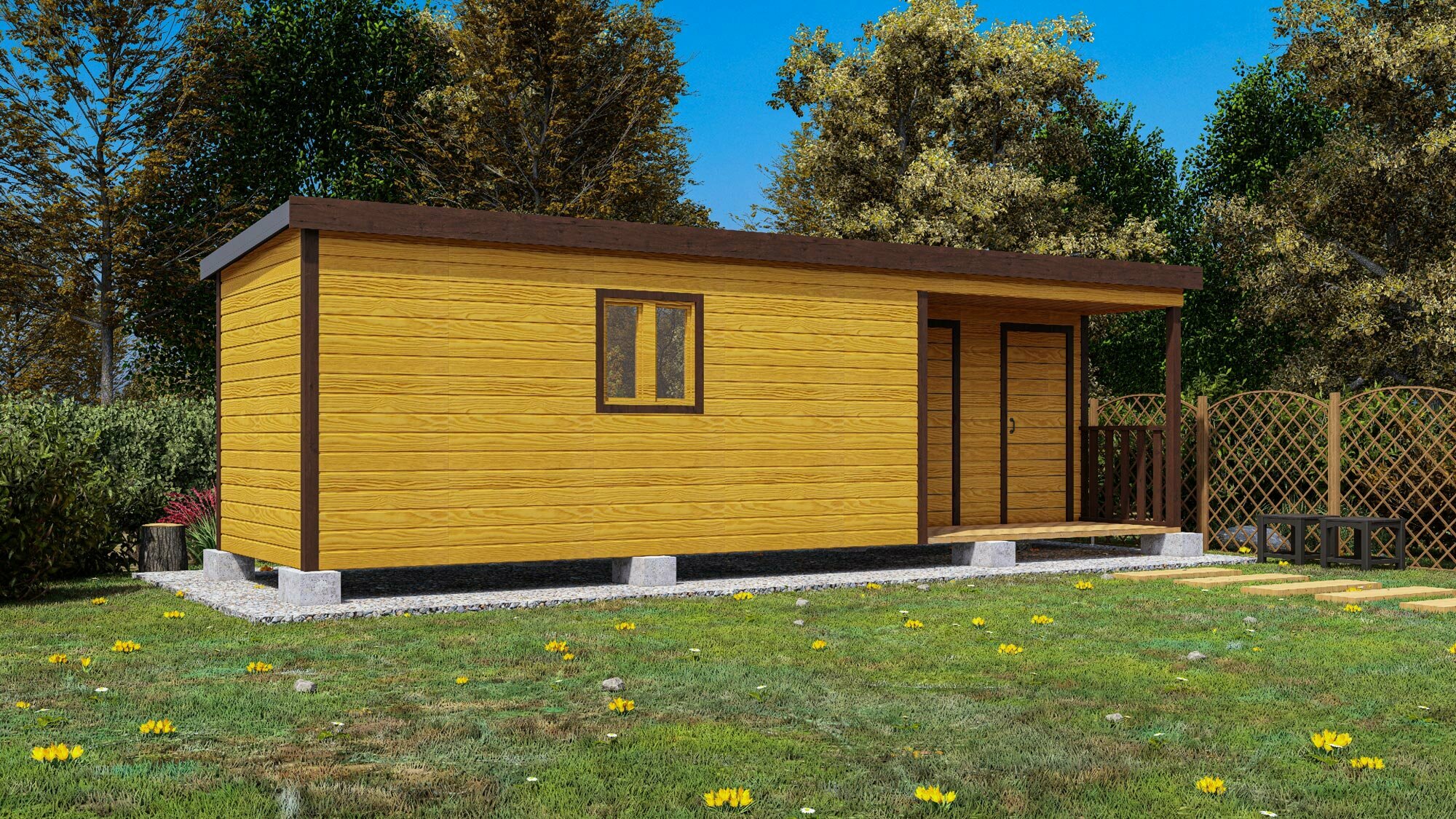 Бытовка дачная садовая Крокус-9, 7.8х2,2м, сборка на участке, внутренняя отделка OSB