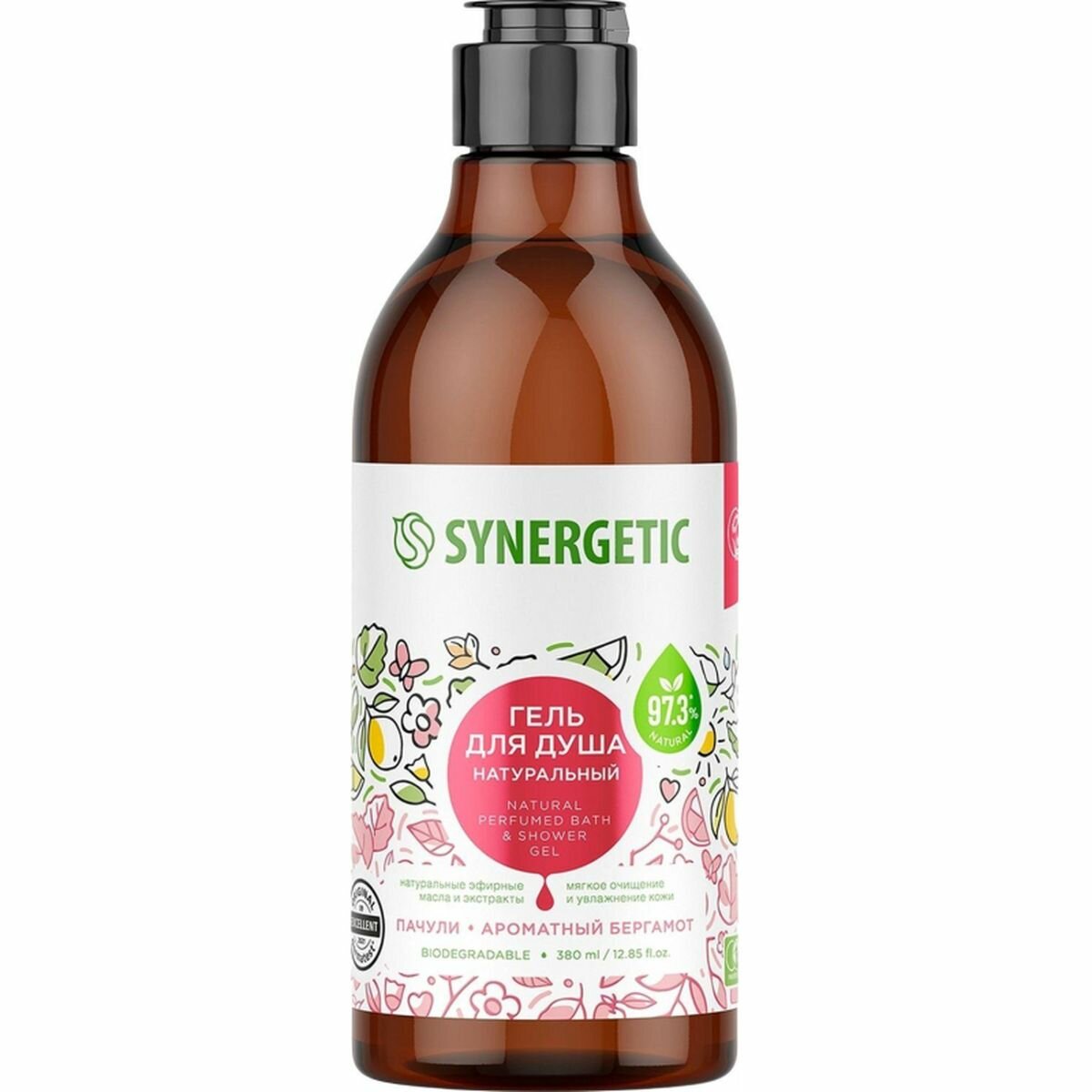 Гель для душа Synergetic Пачули и ароматный бергамот, 380мл, 12шт.