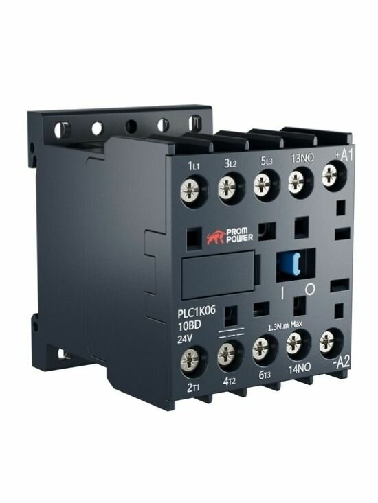 Миниконтактор Prompower PLP1K0610BD серии Pulse, ток 6А, 3 полюса, доп контакт 1НО, катушка 24DC