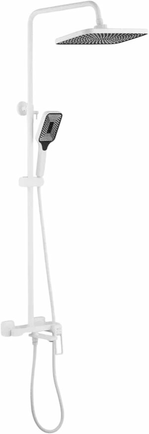 Душевая стойка Shevanik S6836C со смесителем, белая, глянцевая, с тропическим душем, с изливом, с лейкой, душевая система, латунная, рычаг сбоку