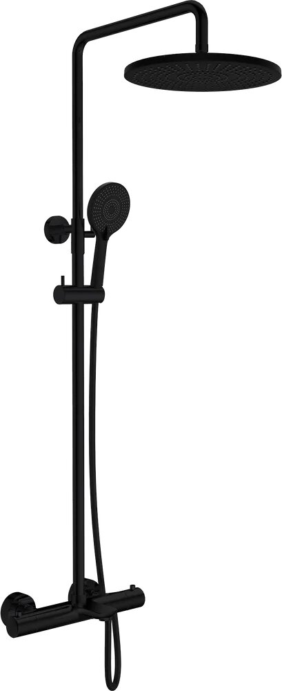 Душевая стойка Kaiser Cezar 05182-2 со смесителем, термостатическим, черная, матовая, с тропическим душем, с изливом, с лейкой, душевая система, латунная