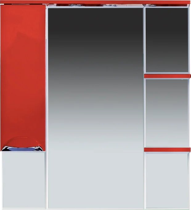 Зеркало Misty Кристи 90 L с подсветкой, с полкой, со шкафчиком, 90 см, с розеткой, красное