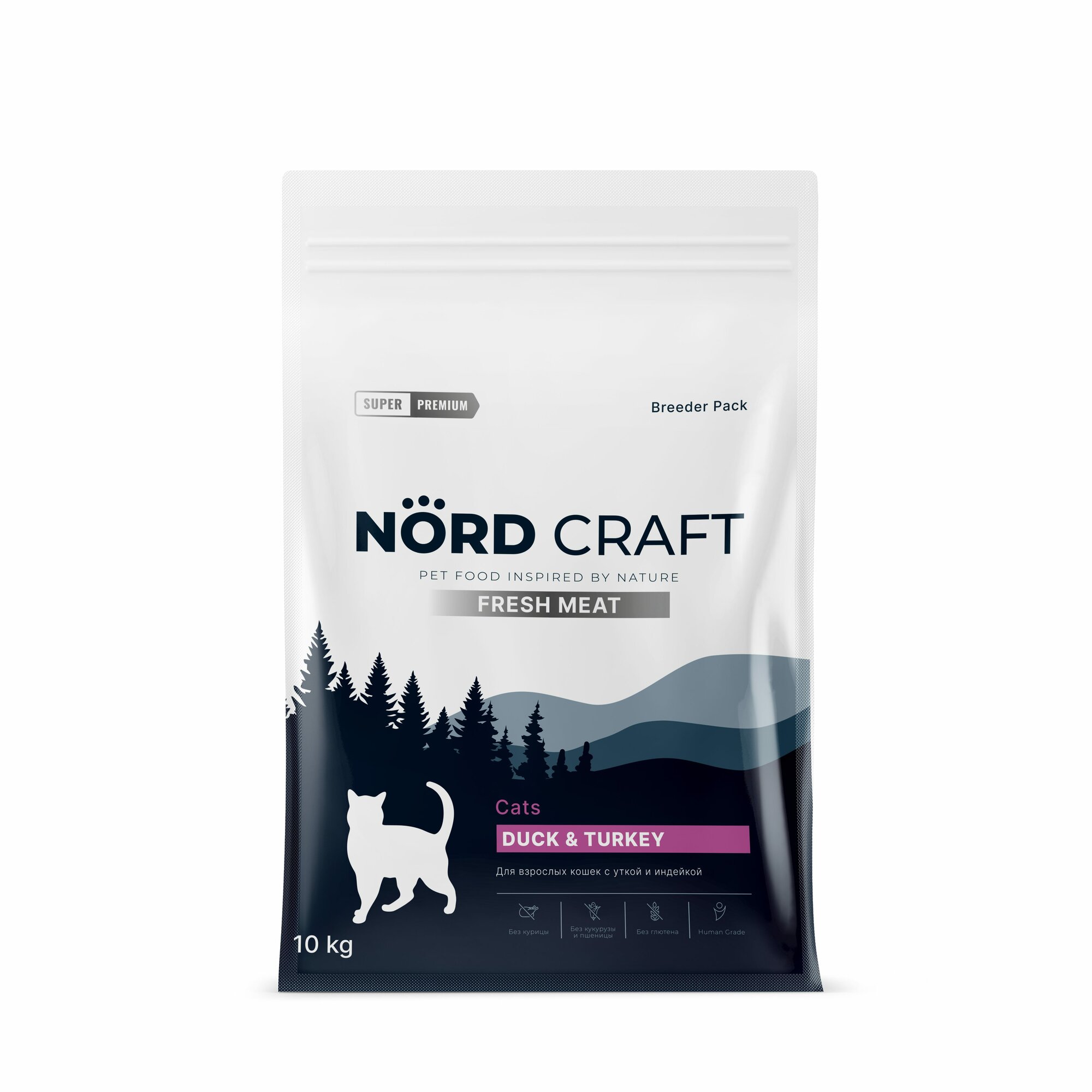 Корм сухой Nord Craft Fresh Meat Breeder утка и индейка для взрослых кошек (10 кг)
