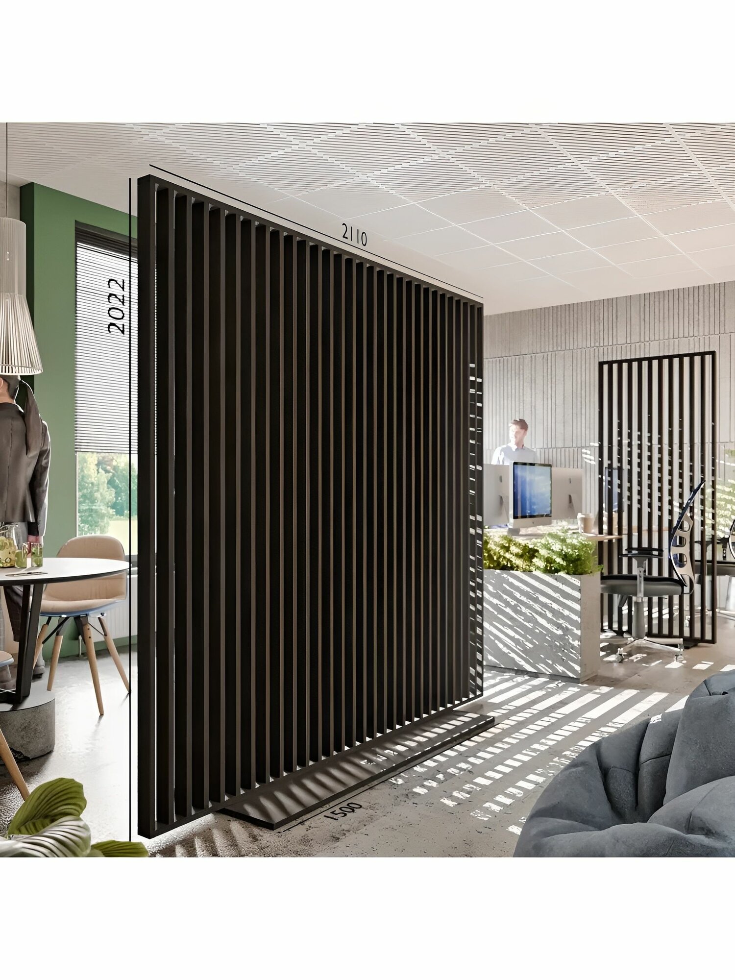 Перегородка Рейки-Клуб, реечная, ЛДСП, цвет черный, 211х202 см
