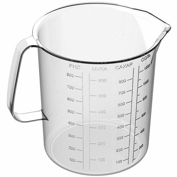 Стакан мерный с ручкой, полистирол, 1 л, прозрачный, 1 шт. (Restola)