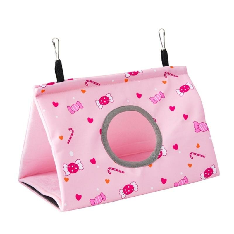 Зимний теплый домик для птиц, подвесной гамак, плюшевая кровать для попугаев, укрытие для сна, розовая роза - S