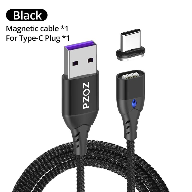 PZOZ 5A Магнитный кабель типа C Сверхбыстрая зарядка Кабель Micro USB USB C Магнитное зарядное устройство для iPhone Huawei Xiaomi Телефонный провод Шнур Black 1m For Type C