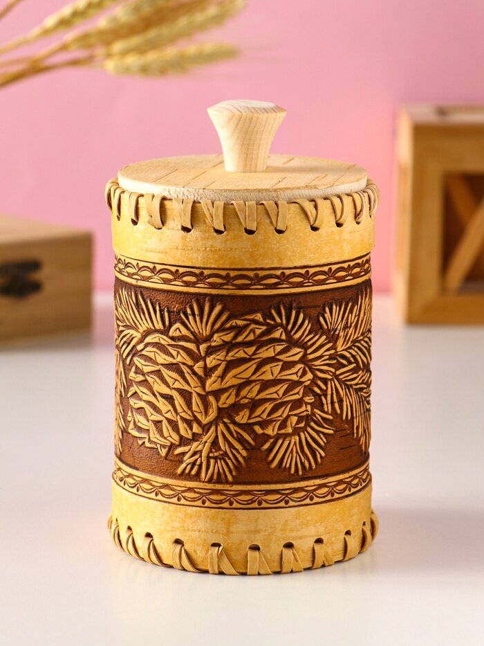 Туес шитый «Шишки», банка для хранения, береста