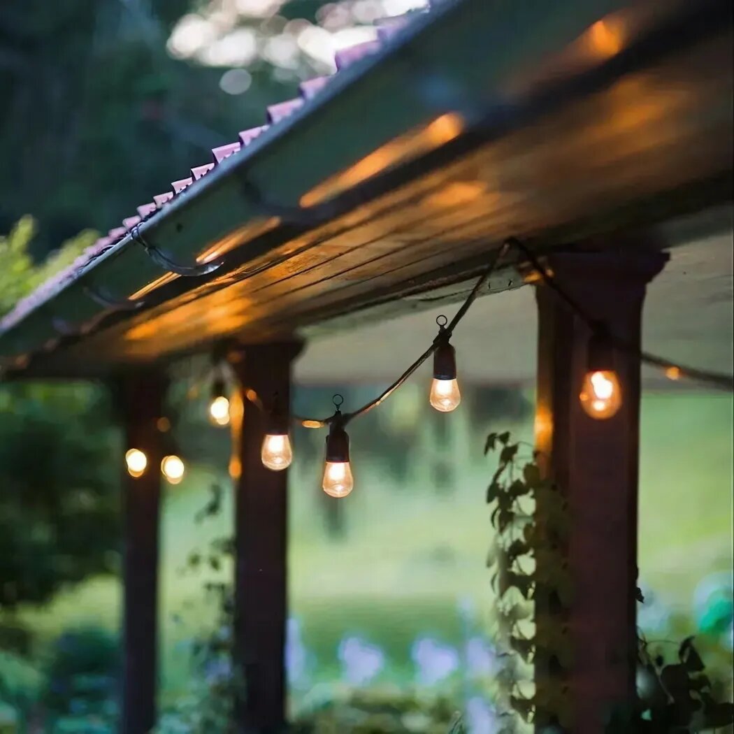 Гирлянда для улицы 5м 10 ламп LED «Filament» чёрный провод, 1 режим, 220V, IP-65, Теплый белый (возможность соединения)