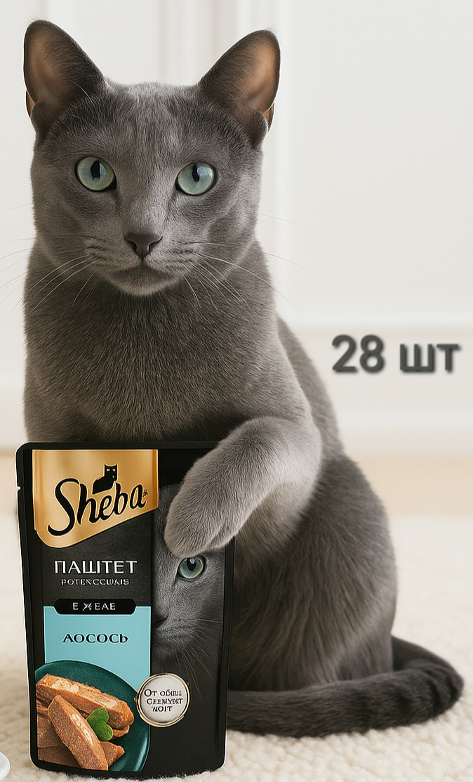 Влажный корм для кошек Sheba Нежный паштет в желе с лососем 28 шт. х 75 г (паштет)