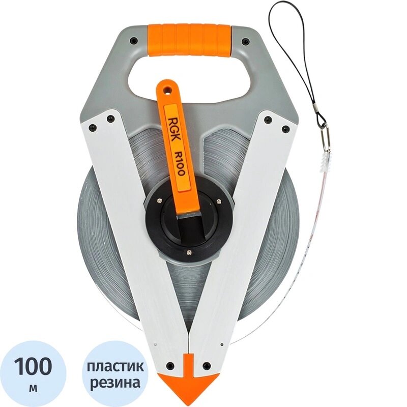 Рулетка измерительная RGK 100 м x 12 мм с фиксатором (4610011872846)