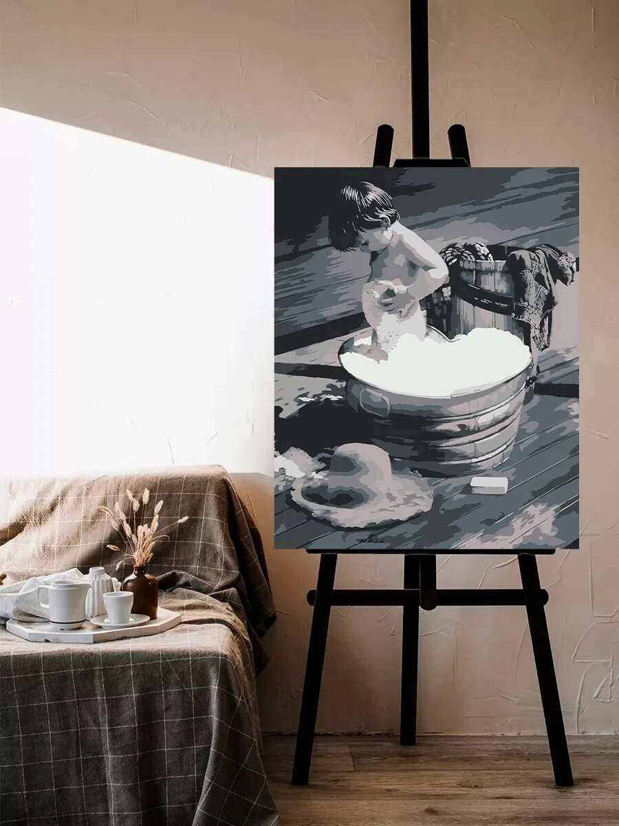 Картина по номерам Баня Сауна Ребенок Тазик Пена