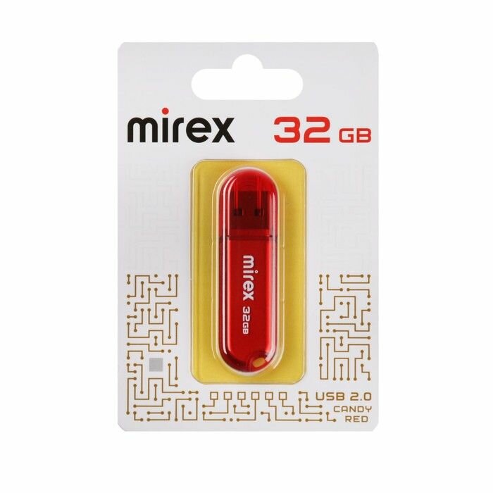 Флешка Mirex CANDY RED, 32 Гб , USB2.0, чт до 25 Мб/с, зап до 15 Мб/с, красная