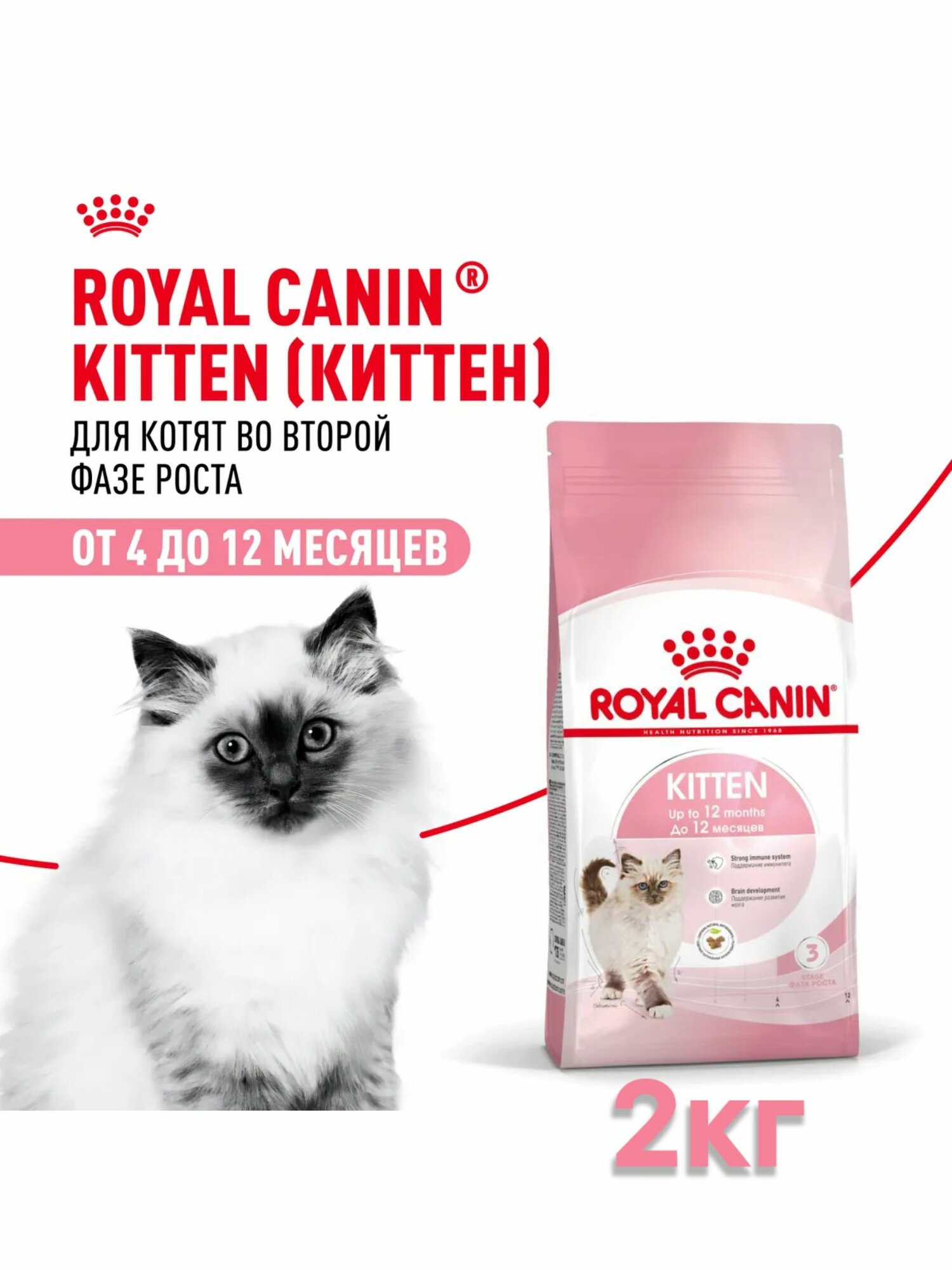 Сухой корм для котят Royal Canin KITTEN от 4 мес. до 12 мес, 2 кг