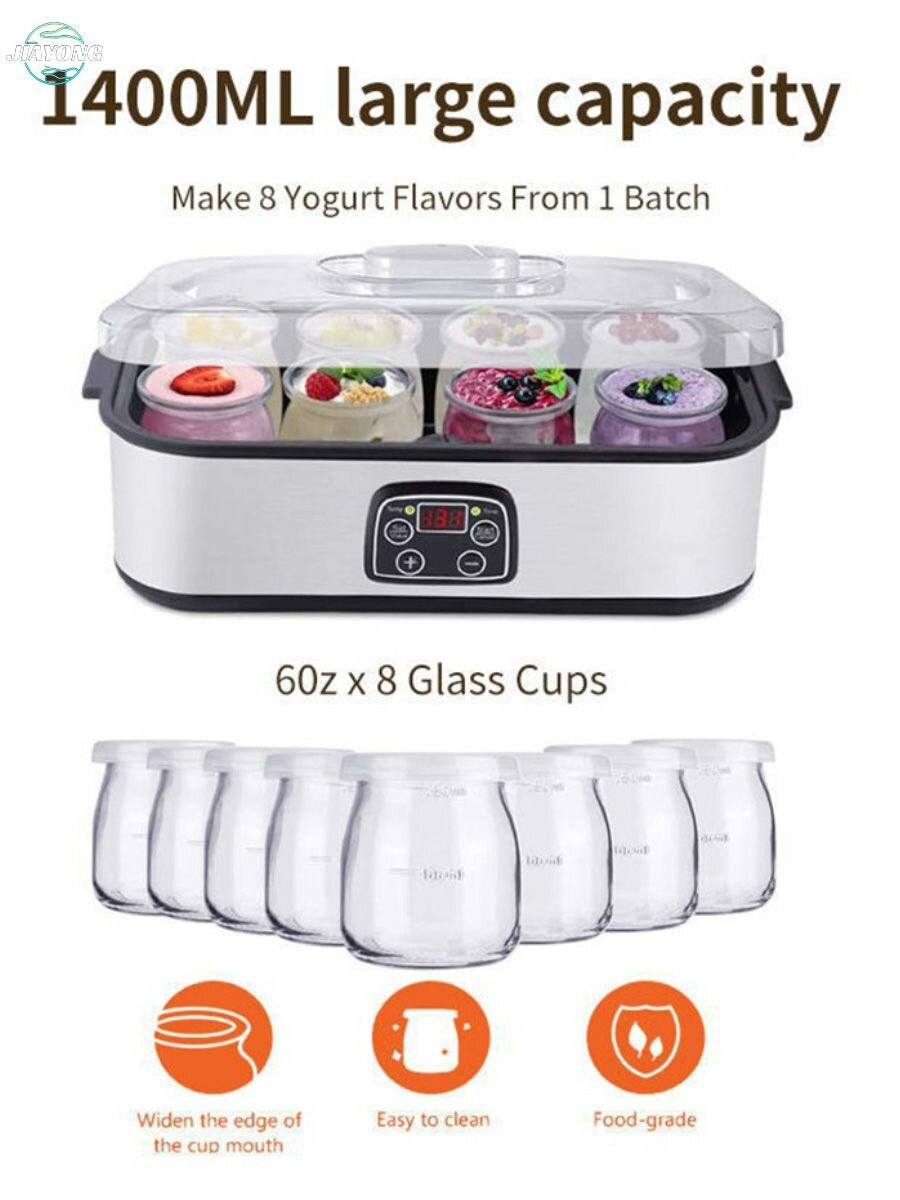 Йогуртница, нержавеющая сталь, 8 баночек, механическое управление, серебристая