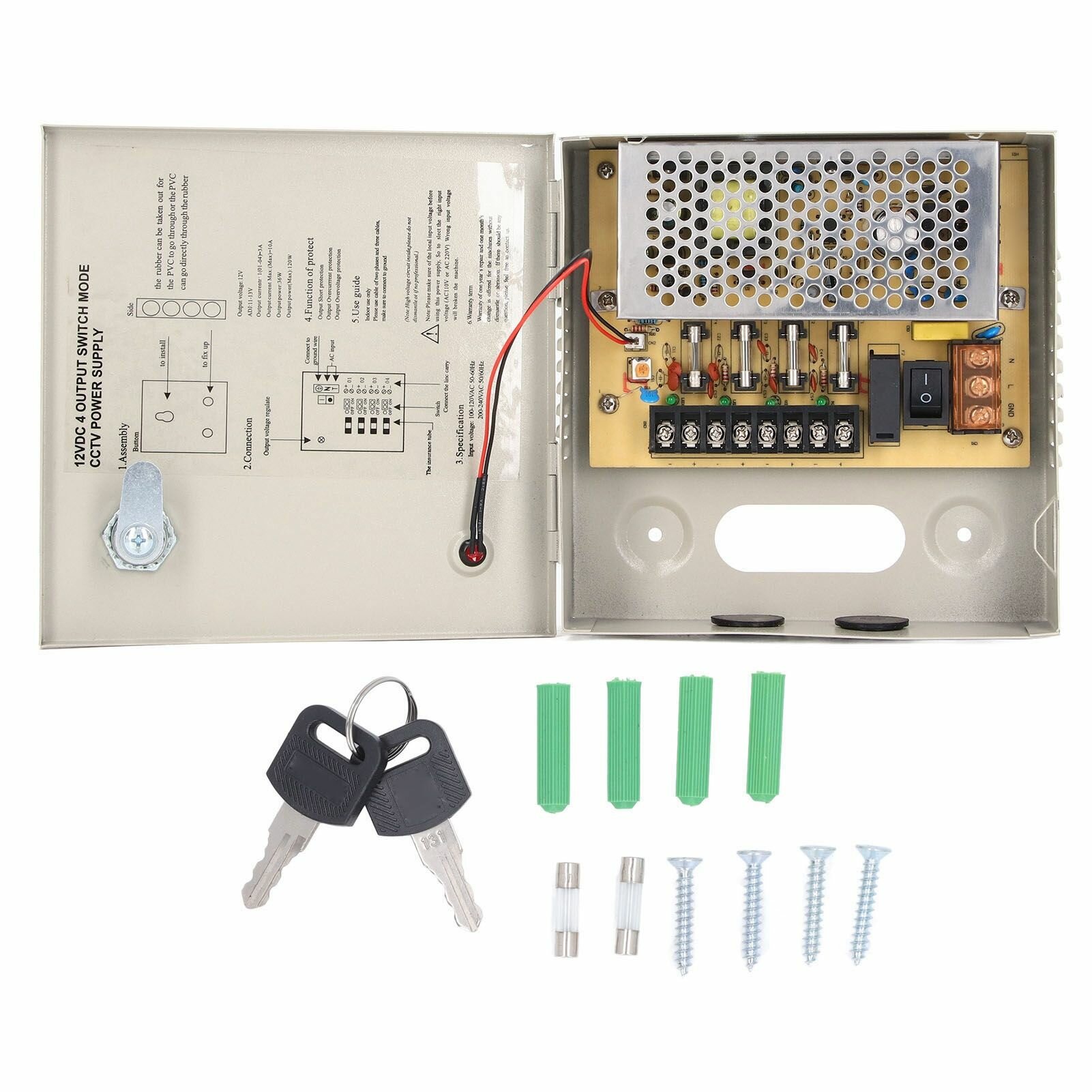 Блок питания 12V CCTV на 4 канала 3A с предохранителем и металлическим замком