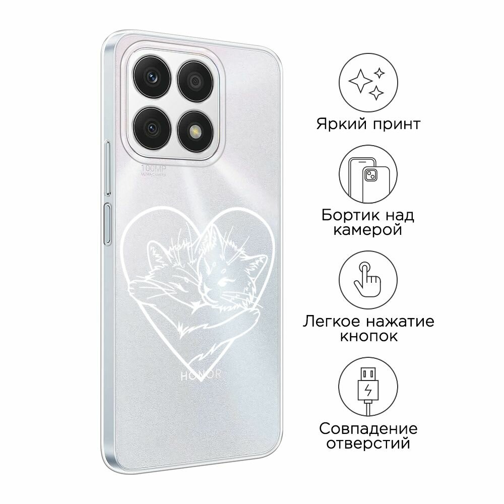 Чехол на Honor X8A / Хонор X8A с принтом "Влюблённые котики рисунок 2 - 14 февраля", прозрачный — фото 1