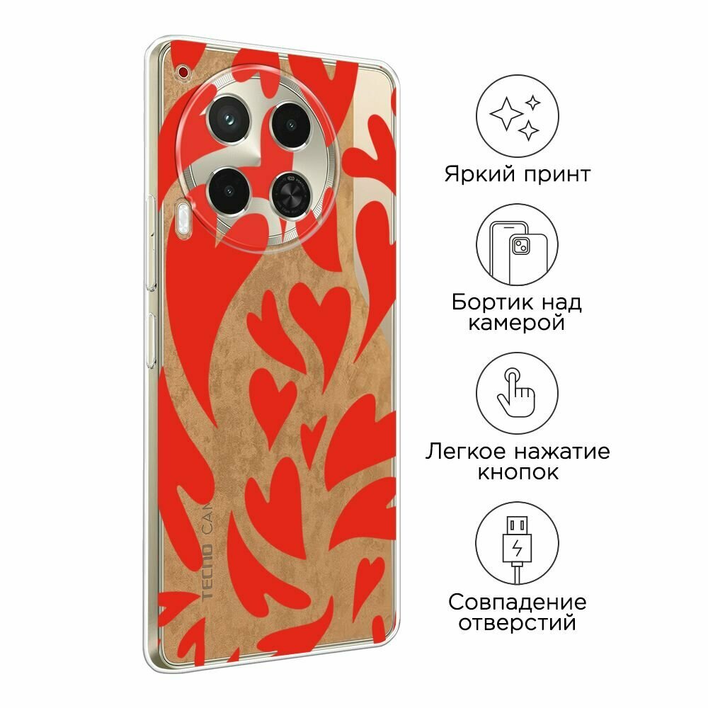 Чехол на Tecno Camon 30 4G / Текно Камон 30 4G с принтом "Crazy hearts 2 - 14 февраля", прозрачный — фото 1