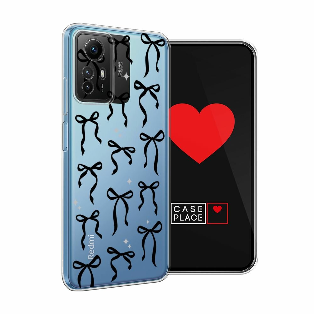 Чехол на Xiaomi Redmi Note 12S / Сяоми Редми Ноут 12S с принтом "Black bows", прозрачный — фото 1