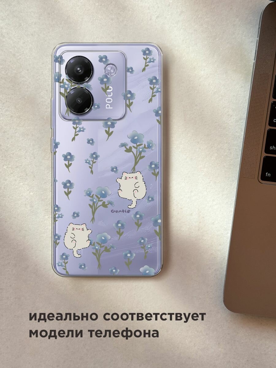 Чехол на Poco M7 Pro / Поко М7 Про с принтом "Gentle cats", прозрачный — фото 1