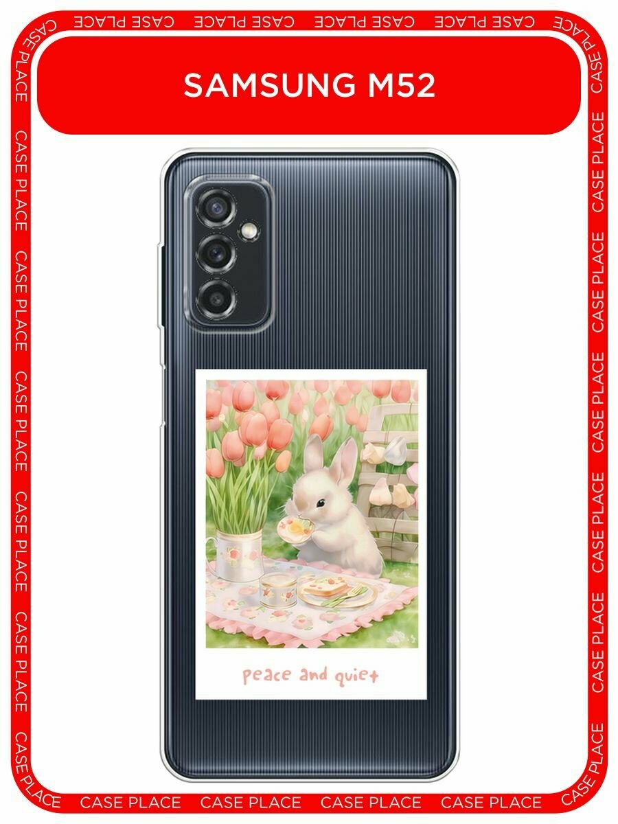 Чехол на Samsung Galaxy M52 / Самсунг Галакси M52 с принтом "Кролик на пикнике", прозрачный