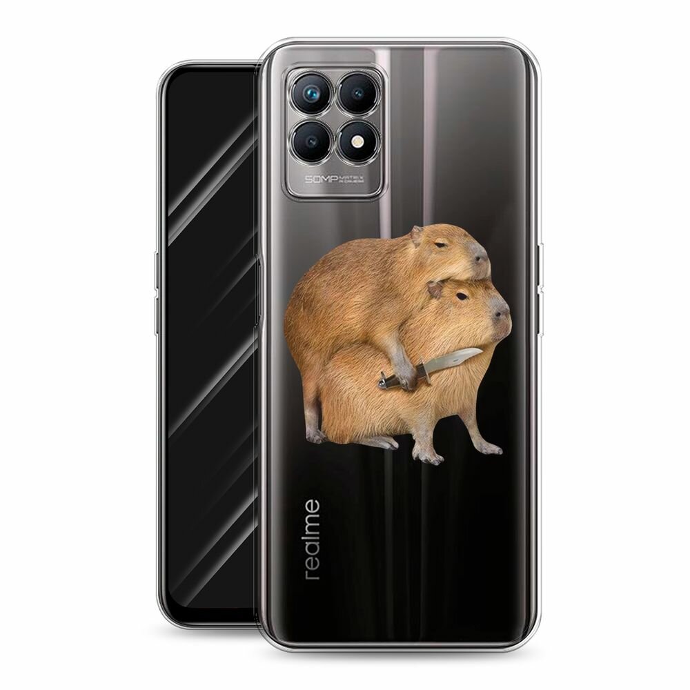 Чехол на Realme 8i / Реалми 8i с принтом "Капибара с ножом", прозрачный — фото 1