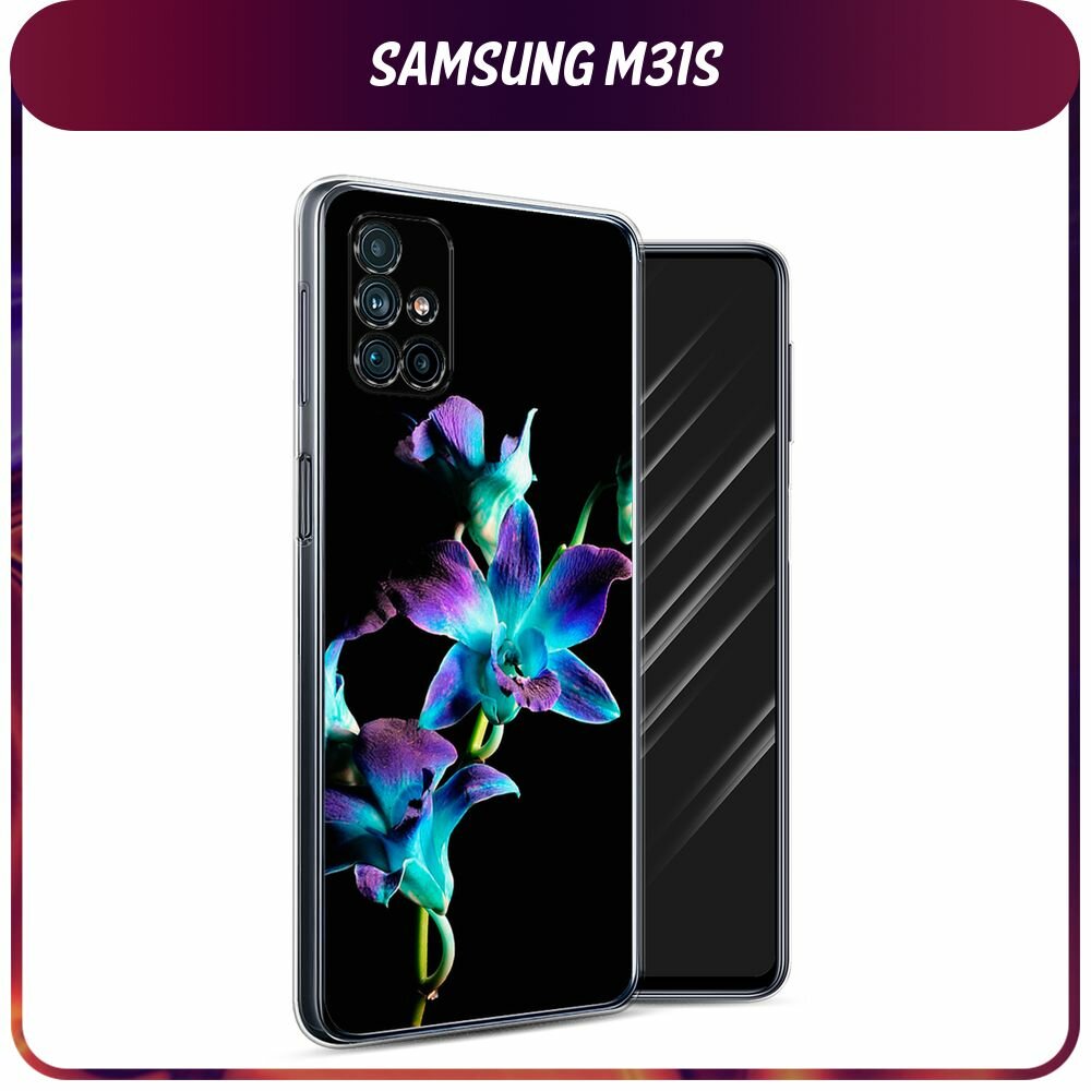 Чехол на Samsung Galaxy M31s / Самсунг Галакси M31s с принтом "Синий цветок на черном"
