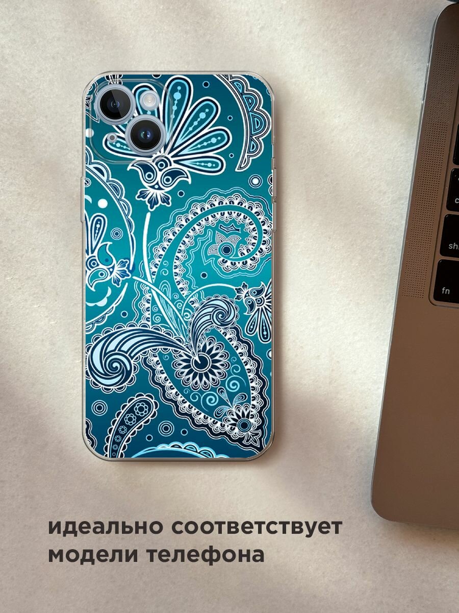 Чехол на Apple iPhone 14 / Айфон 14 с принтом "Узоры на синем" — фото 1