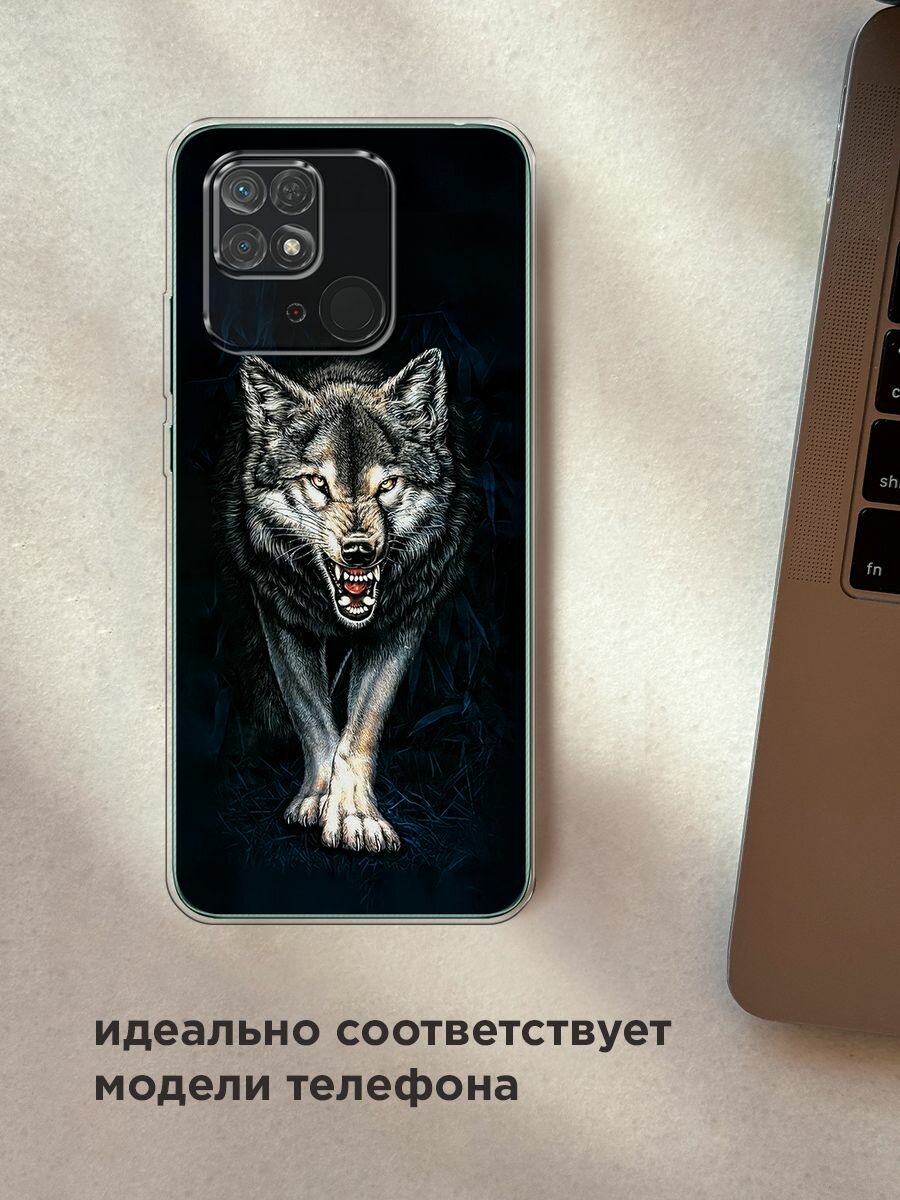 Чехол на Xiaomi Redmi 10C / Сяоми Редми 10C с принтом "Злобный волк из ночи" — фото 1