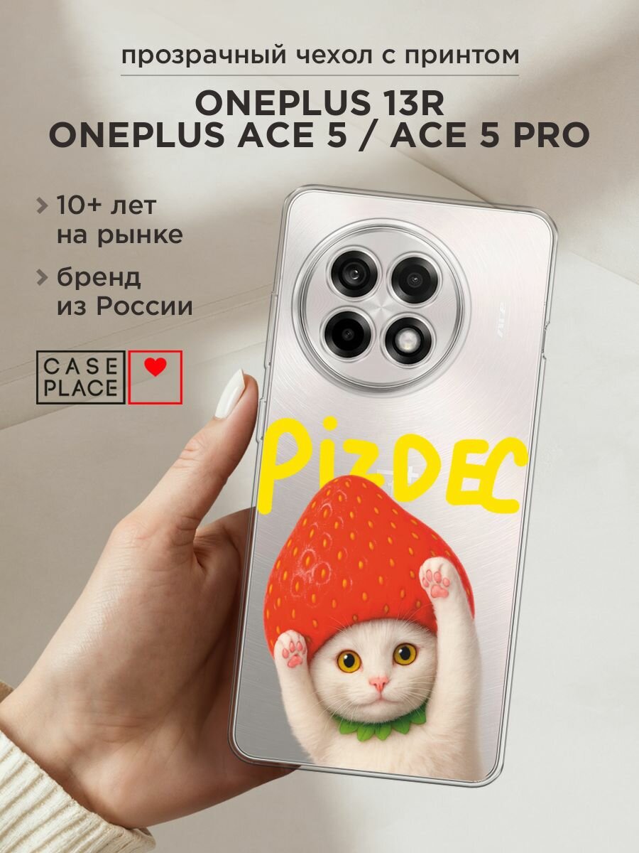 Чехол на Oneplus 13R/Ace 5/5 Pro / Ван Плас 13R/Асе 5/5 Про с принтом "Котик с надписью", прозрачный