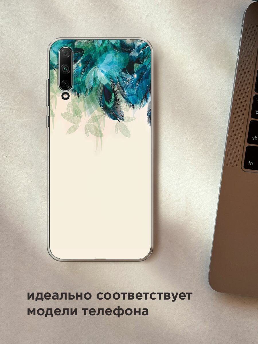 Чехол на Honor 30i / Хонор 30i с принтом Перья голубого цвета — фото 1