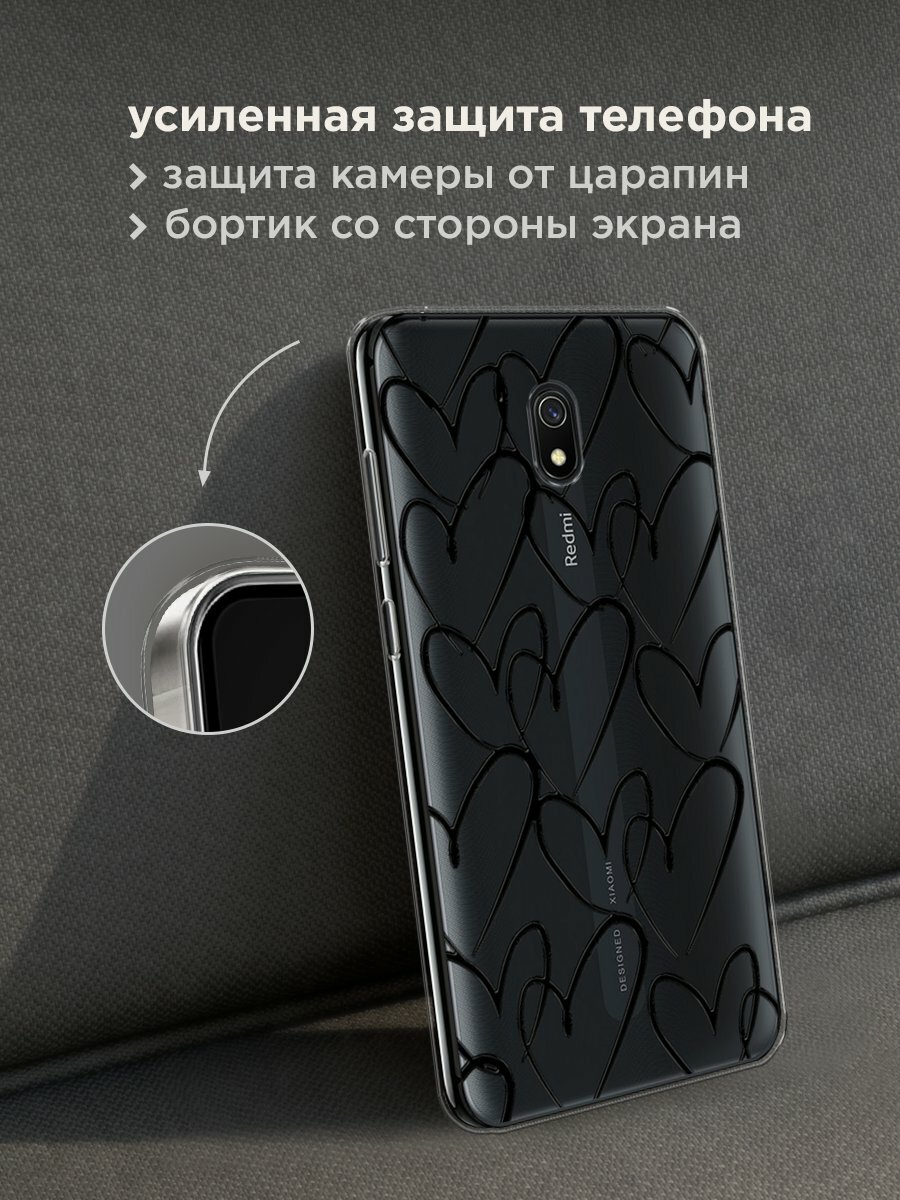 Чехол на Xiaomi Redmi 8A / Сяоми Редми 8А с принтом "Hearts doodle black 1" — фото 1