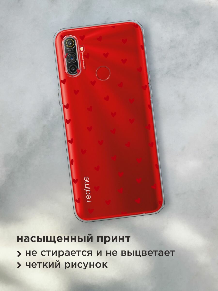 Чехол на Realme C3 / Реалми C3 с принтом "Red hearts", прозрачный — фото 1