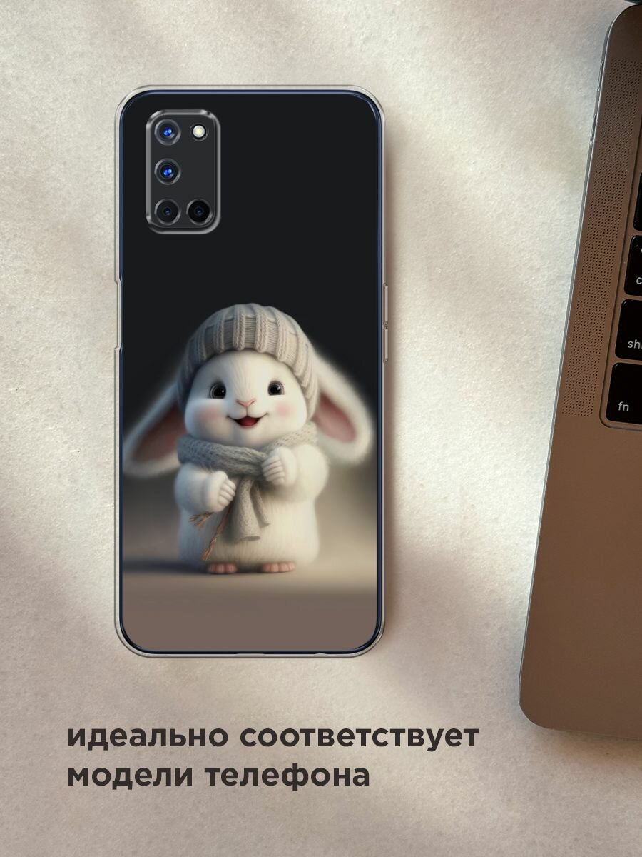 Чехол на Oppo A52/A72 / Оппо A52/A72 с принтом "Белый крольчонок в шапке" — фото 1