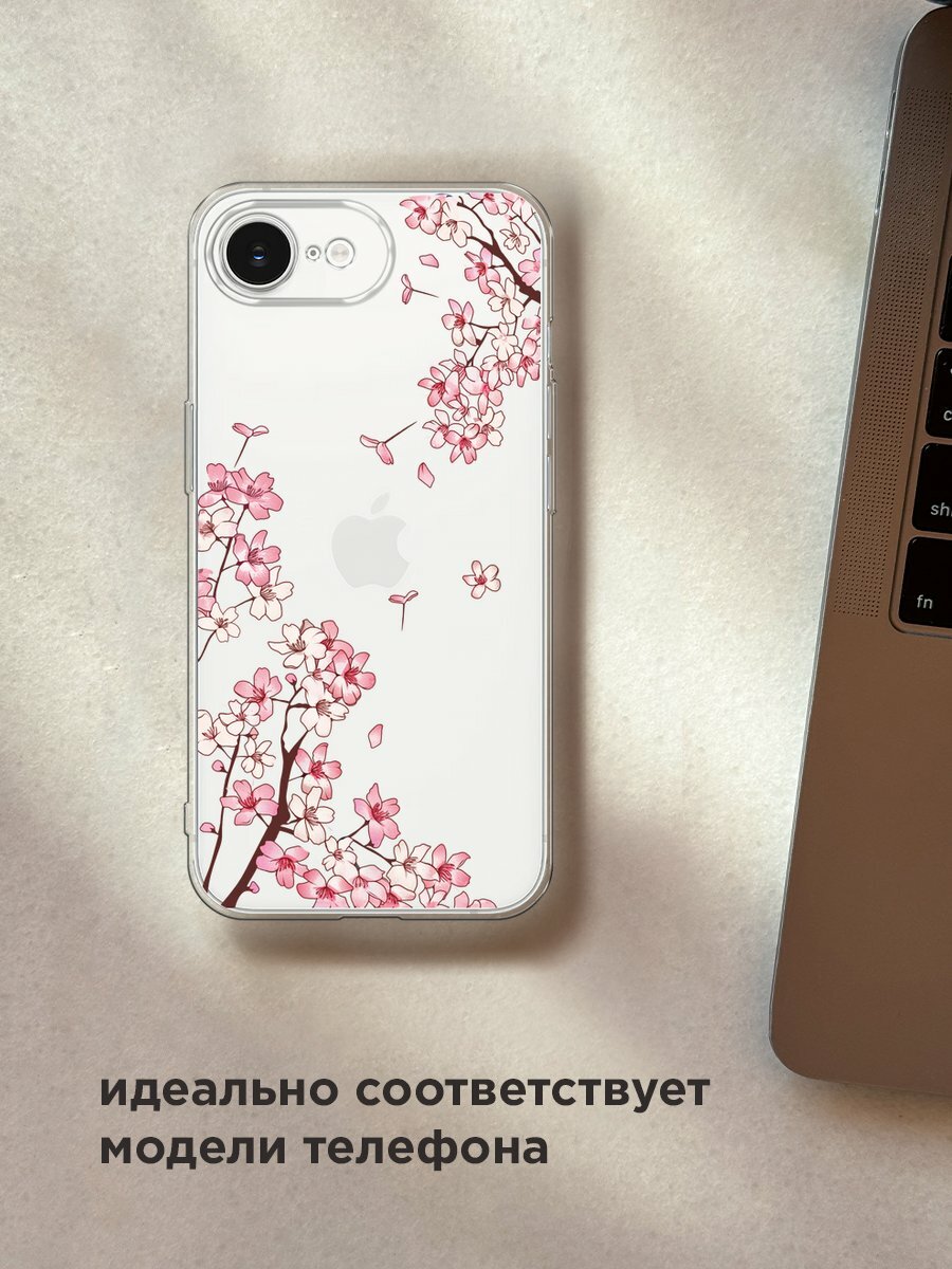 Чехол на Apple iPhone 16e/17e / Айфон 16е/17e с принтом "Ветви сакуры 1", прозрачный — фото 1