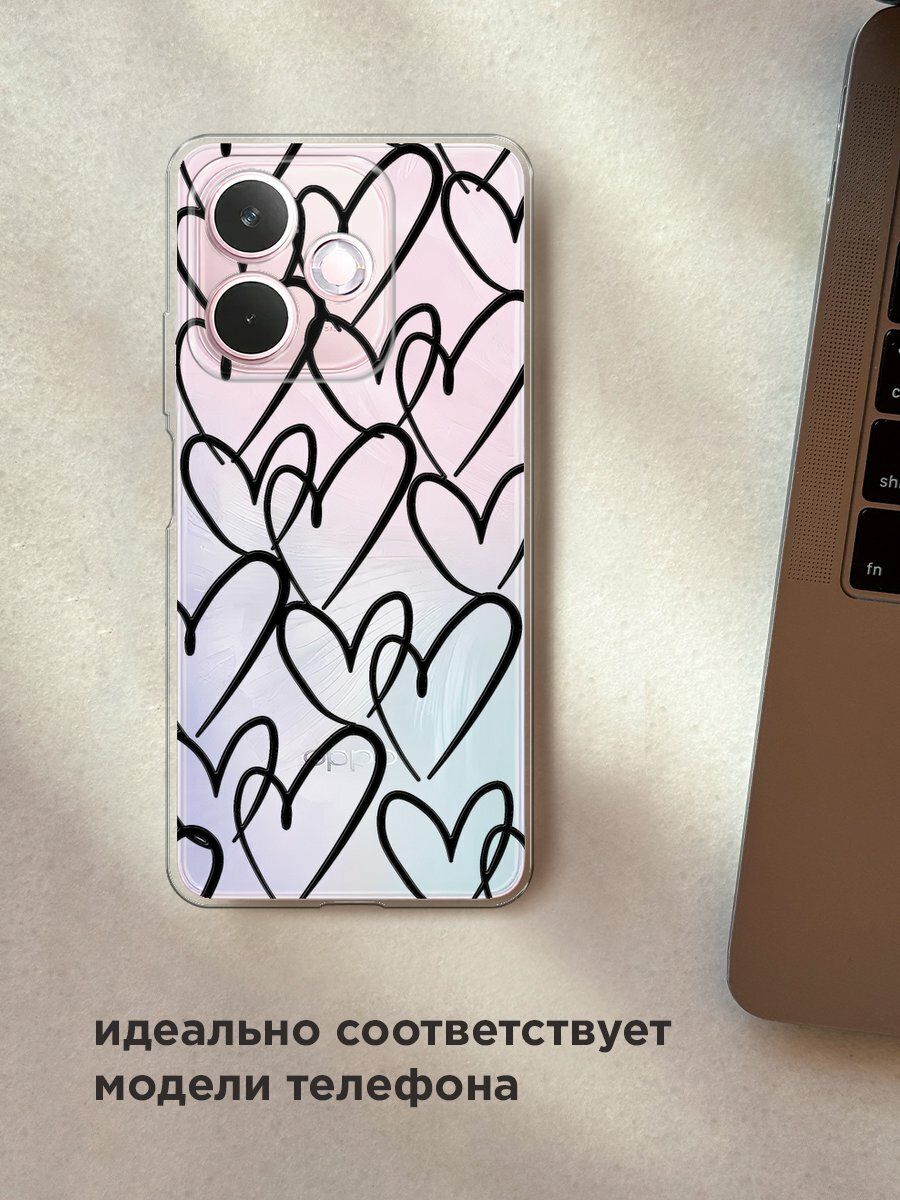 Чехол на Oppo A5 Pro / Оппо А5 Про с принтом "Hearts doodle black 1" — фото 1