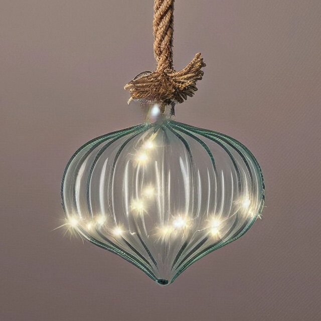 Подвесной светильник на канате Луковка Мятная 21*20 см, 15 микро LED ламп, таймер, на батарейках, стекло , Kaemingk (Кейминг), 486996