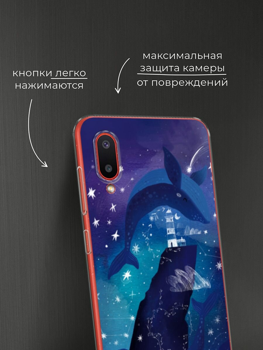 Чехол на Samsung Galaxy A02 / Самсунг Галакси А02 с принтом "Ночные киты" — фото 1