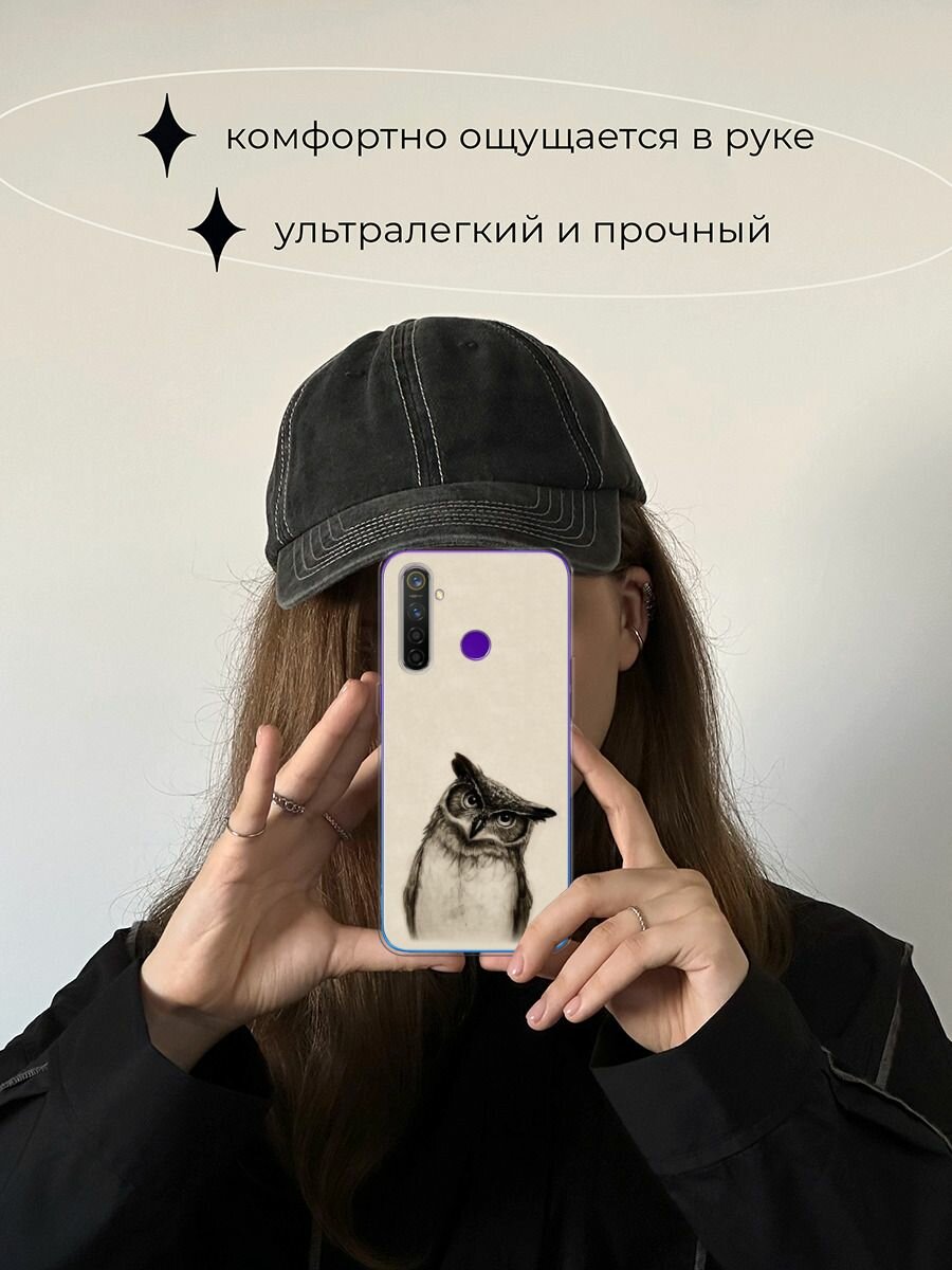 Силиконовый чехол на Realme 5 Pro / Реалми 5 Про с принтом "Сова" — фото 1