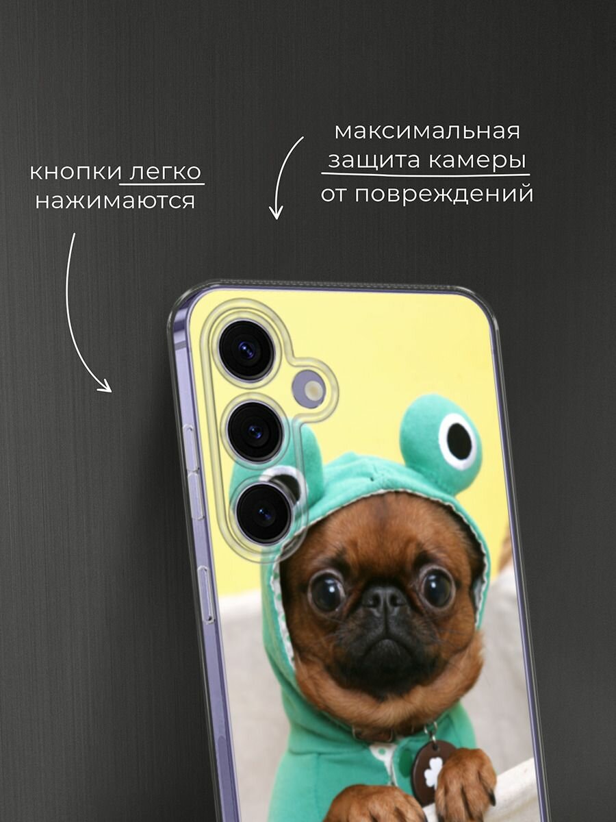 Чехол на Samsung Galaxy S24 Plus / Самсунг S24 Plus с принтом "Собачка в шапке лягушки" — фото 1