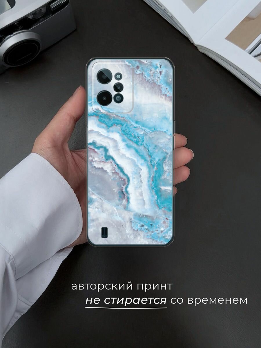 Чехол на Realme C31 / Реалми C31 с принтом "Нежно-голубой мрамор" — фото 1