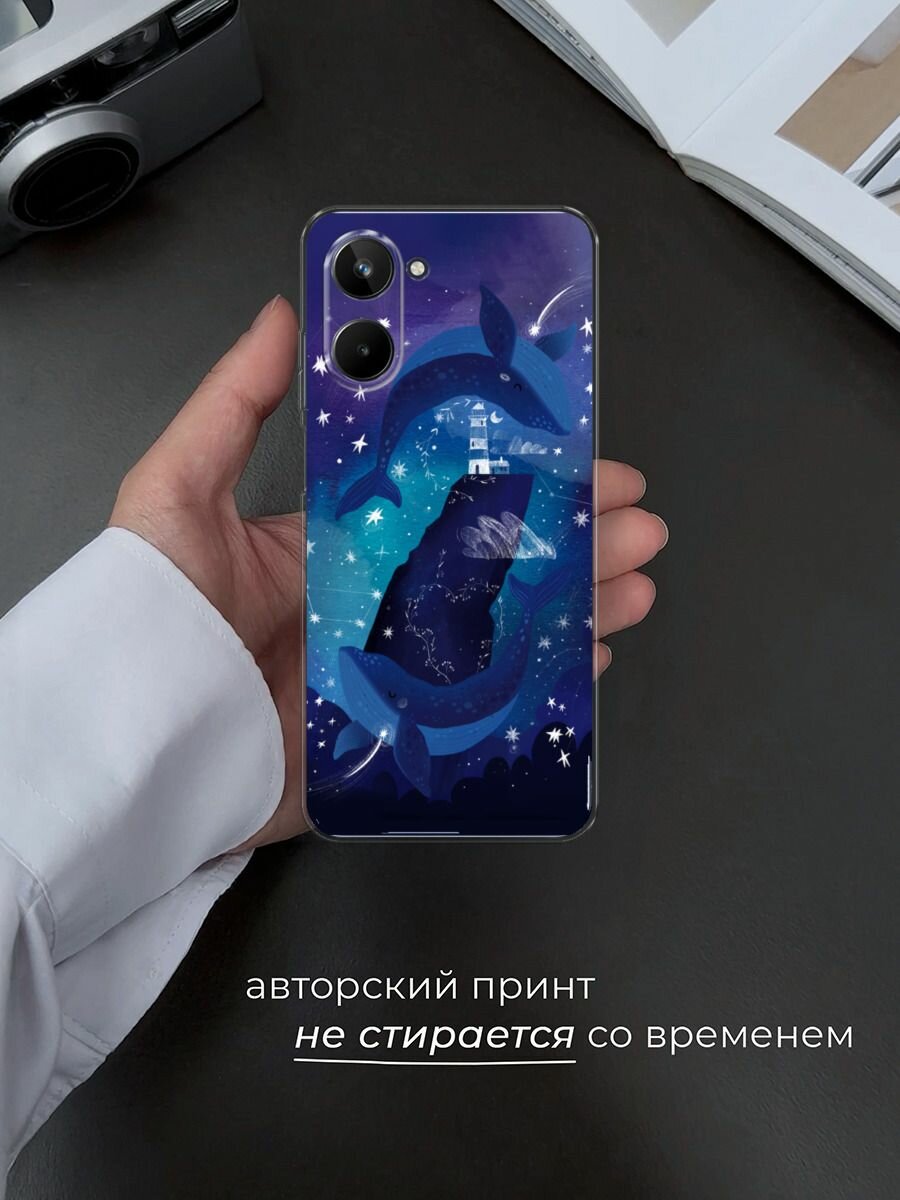 Чехол на Realme 10 4G / Реалми 10 4G с принтом "Ночные киты" — фото 1