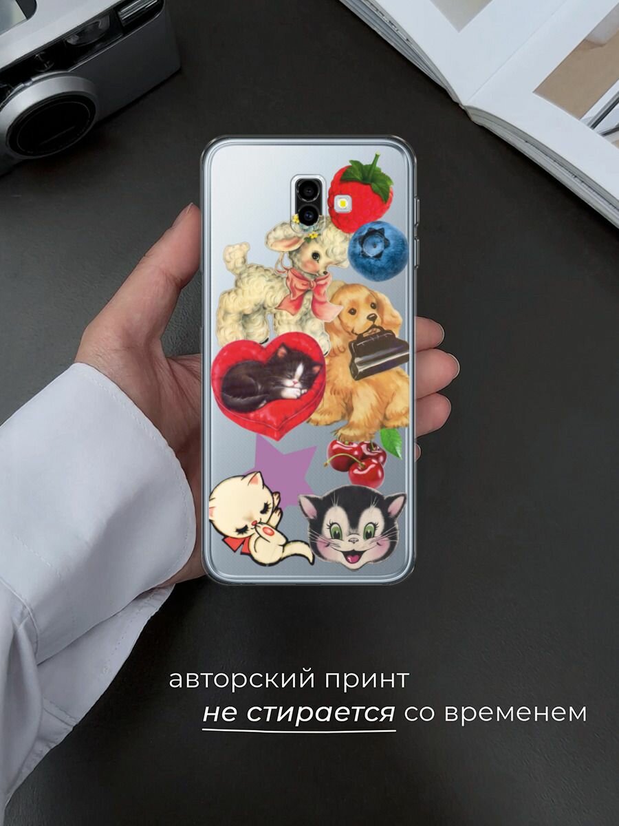 Чехол на Samsung Galaxy J6 + / Самсунг Галакси J6 Плюс 2018 с принтом "Милые стикеры", прозрачный — фото 1