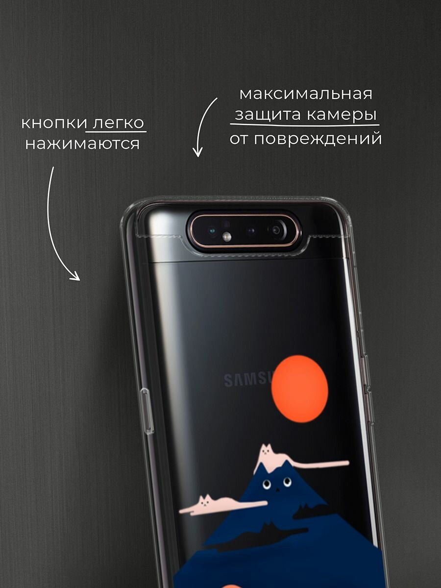 Чехол на Samsung Galaxy A80 / Самсунг Гэлакси A80 с принтом "Кот-гора", прозрачный — фото 1
