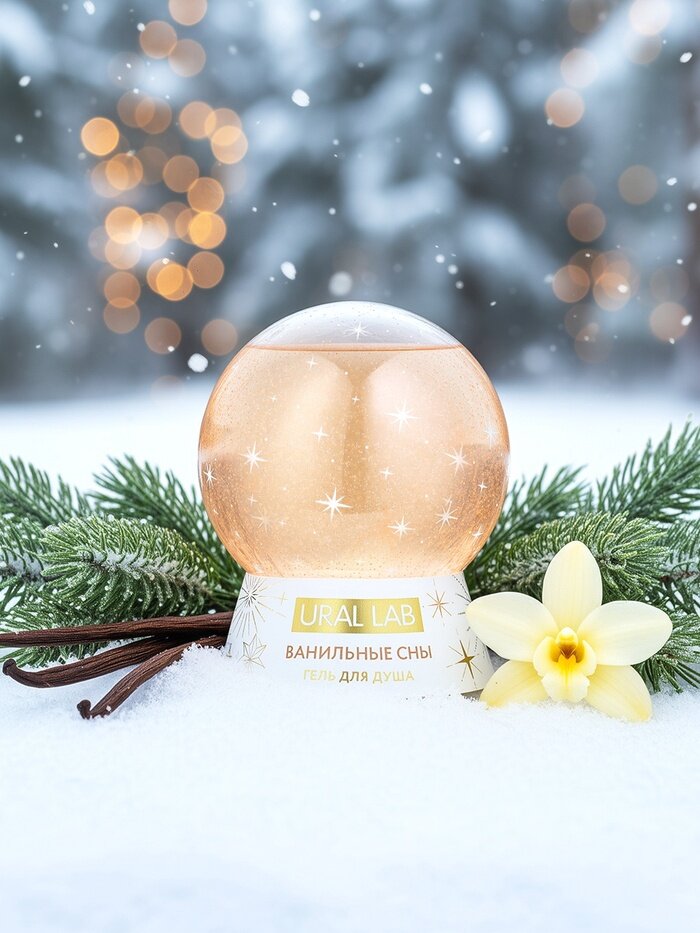 Гель для душа URAL LAB в форме ёлочного шара, аромат ванильные сны, 245 мл