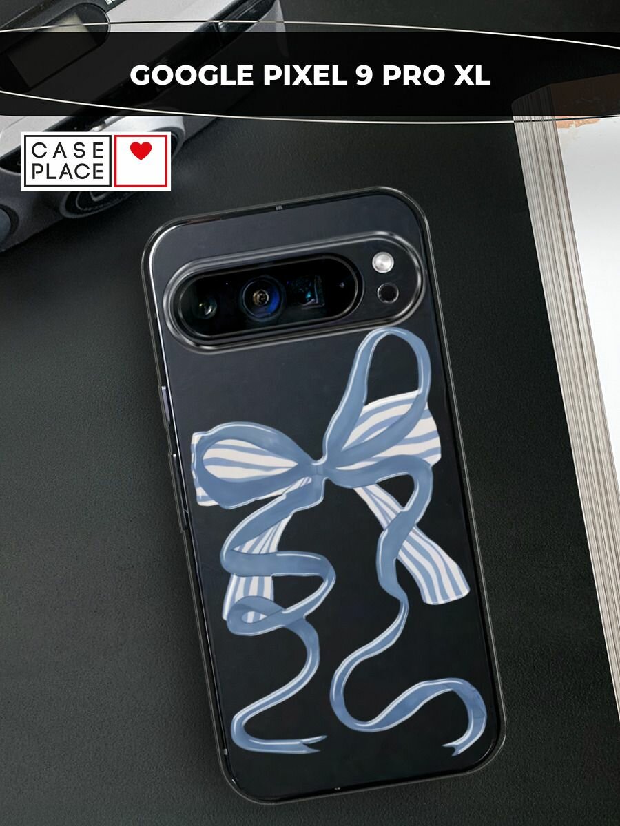 Чехол на Google Pixel 9 Pro XL / Гугл Пиксель 9 Про XL с принтом "Полосатый голубой бант 2"